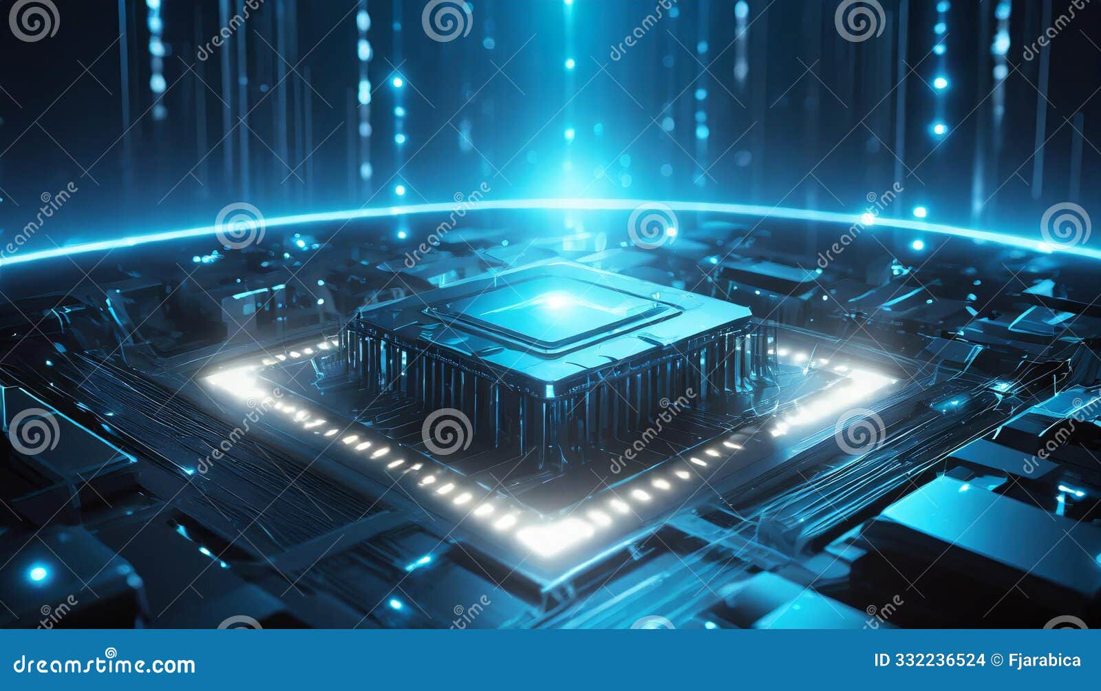 Technology Background with Processor and Blue Light Stock Illustration ...