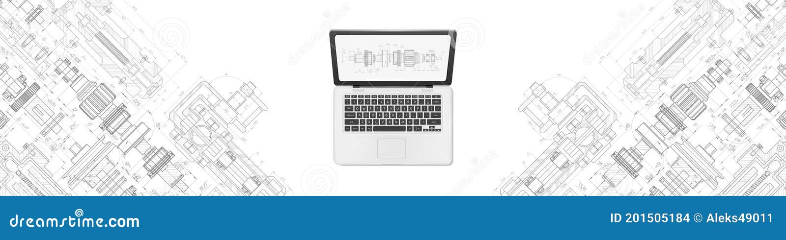 Technology Banner with Laptop .Technical Drawing Background.Mechanical ...