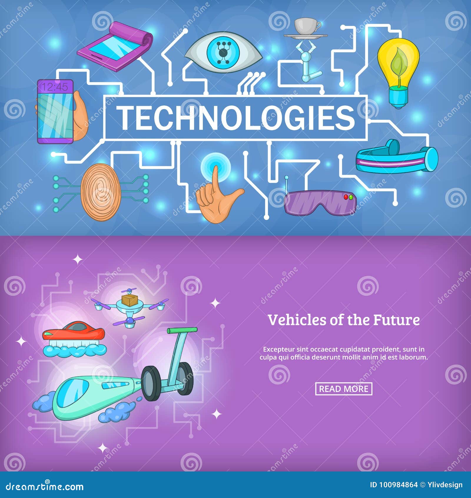 Technology Banner Set Template, Cartoon Style Stock Vector ...