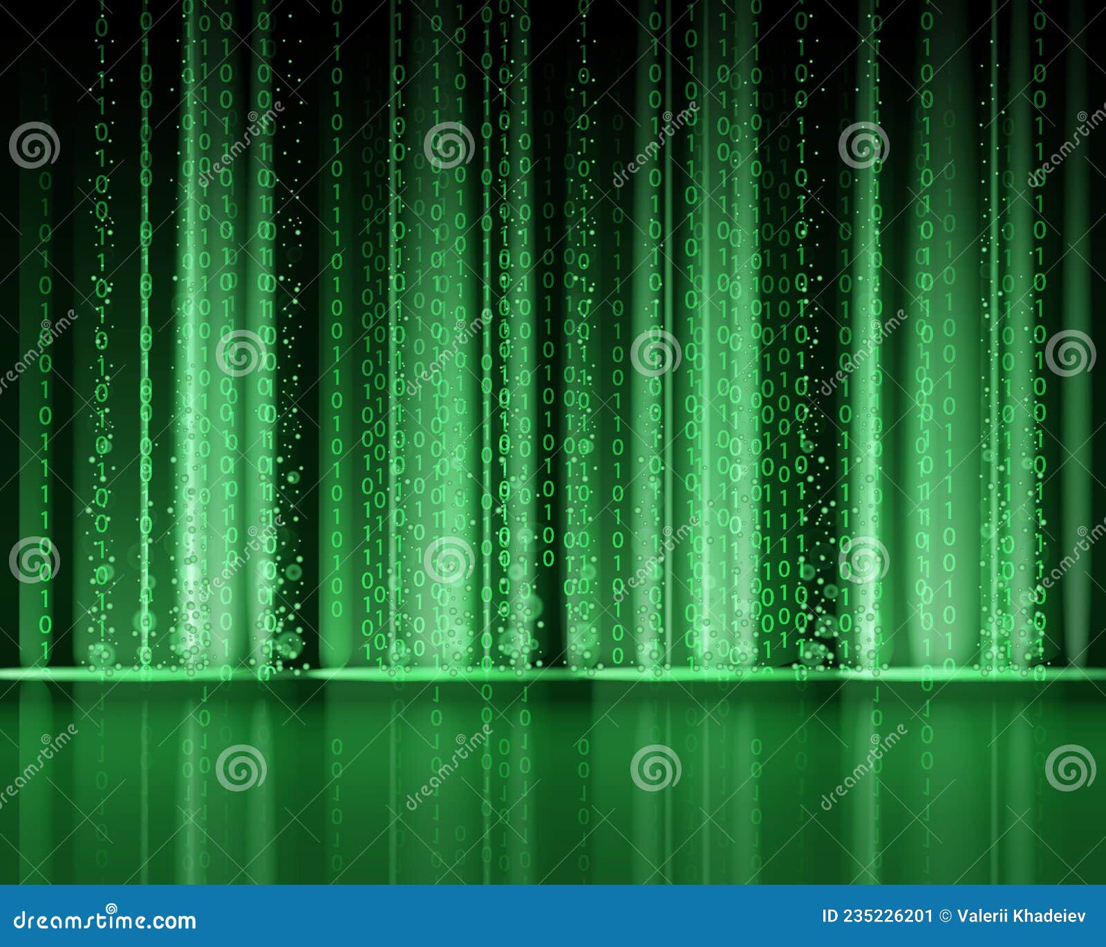 Technology Binary Abstract Background, Matrix Style, Green Color, Falling Numbers. Digital ...