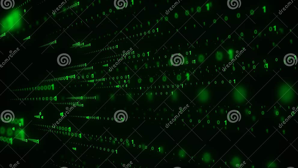 Technology Binary Code. Random Falling Digits on Screen. Hacked Software. Matrix Sciense ...