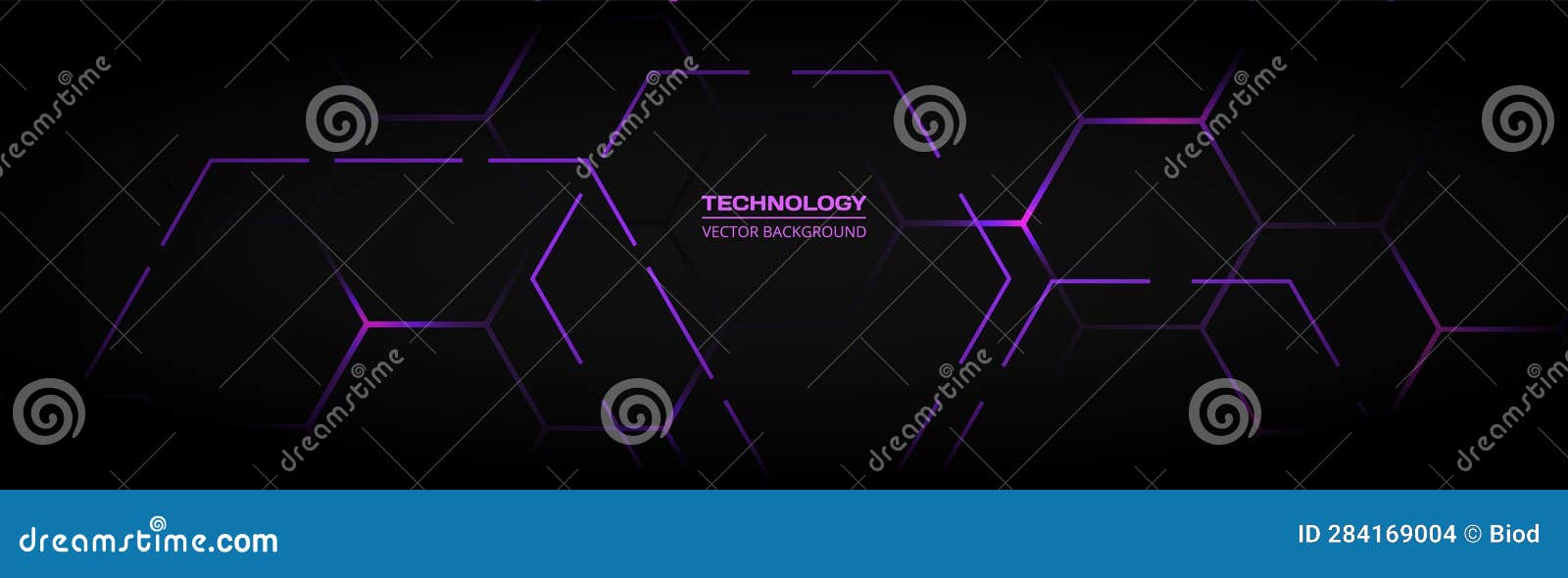 Technology Black Wide Vector Abstract Background with Purple Hexagonal ...