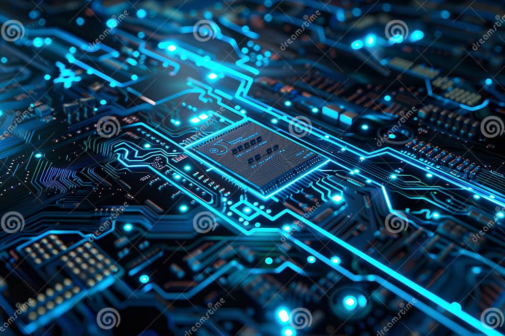 Technology Blue Neon Lines Abstract Background Microchip Format ...