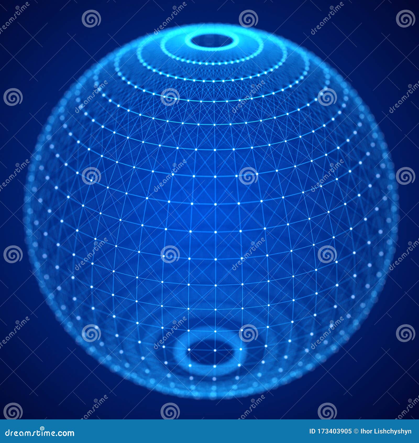 Technology Blue Sphere with Connecting Dots and Lines. Digital Abstract ...