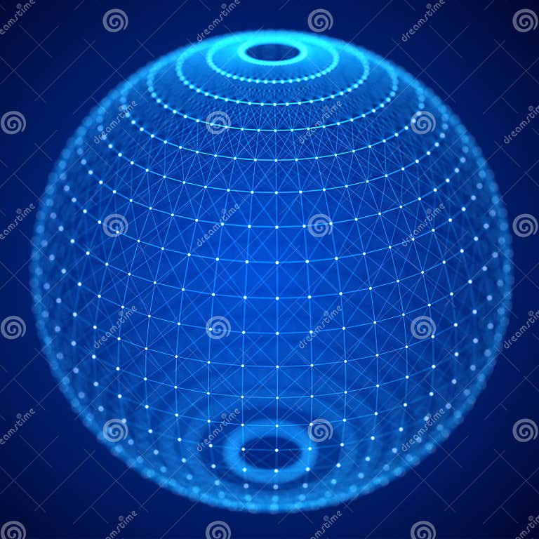 Technology Blue Sphere with Connecting Dots and Lines. Digital Abstract ...