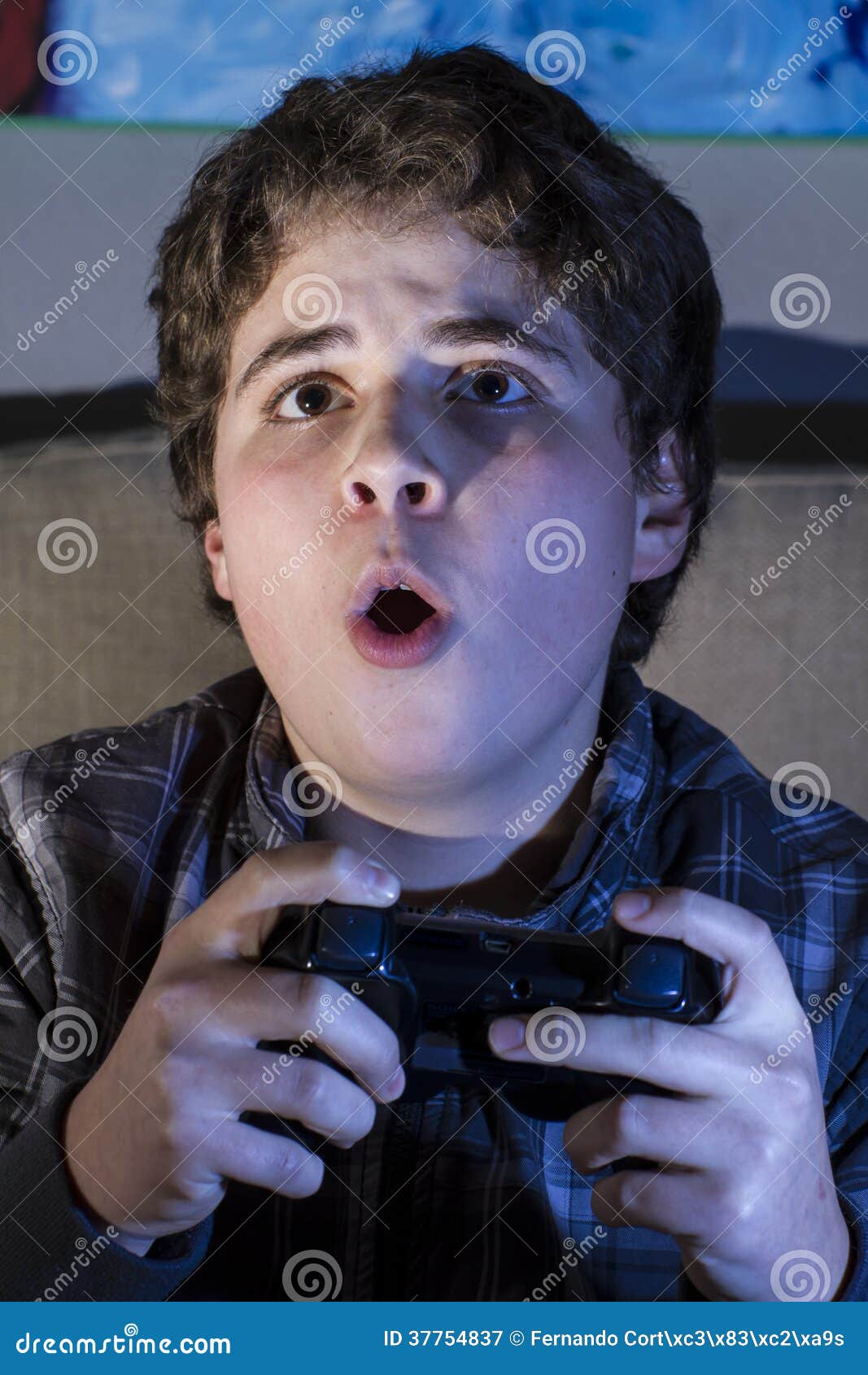 Technology. Boy with Joystick Playing Computer Game at Home. Stock ...