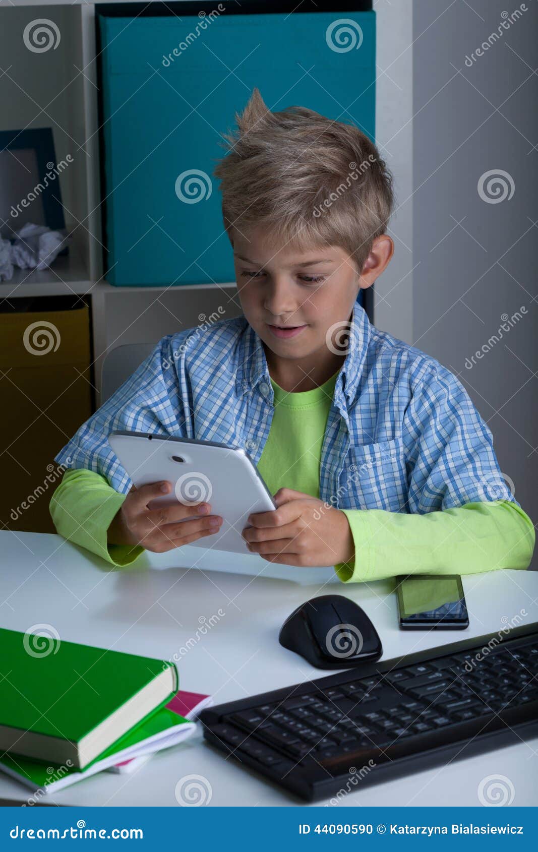 Technology in boy s life stock photo. Image of sitting - 44090590