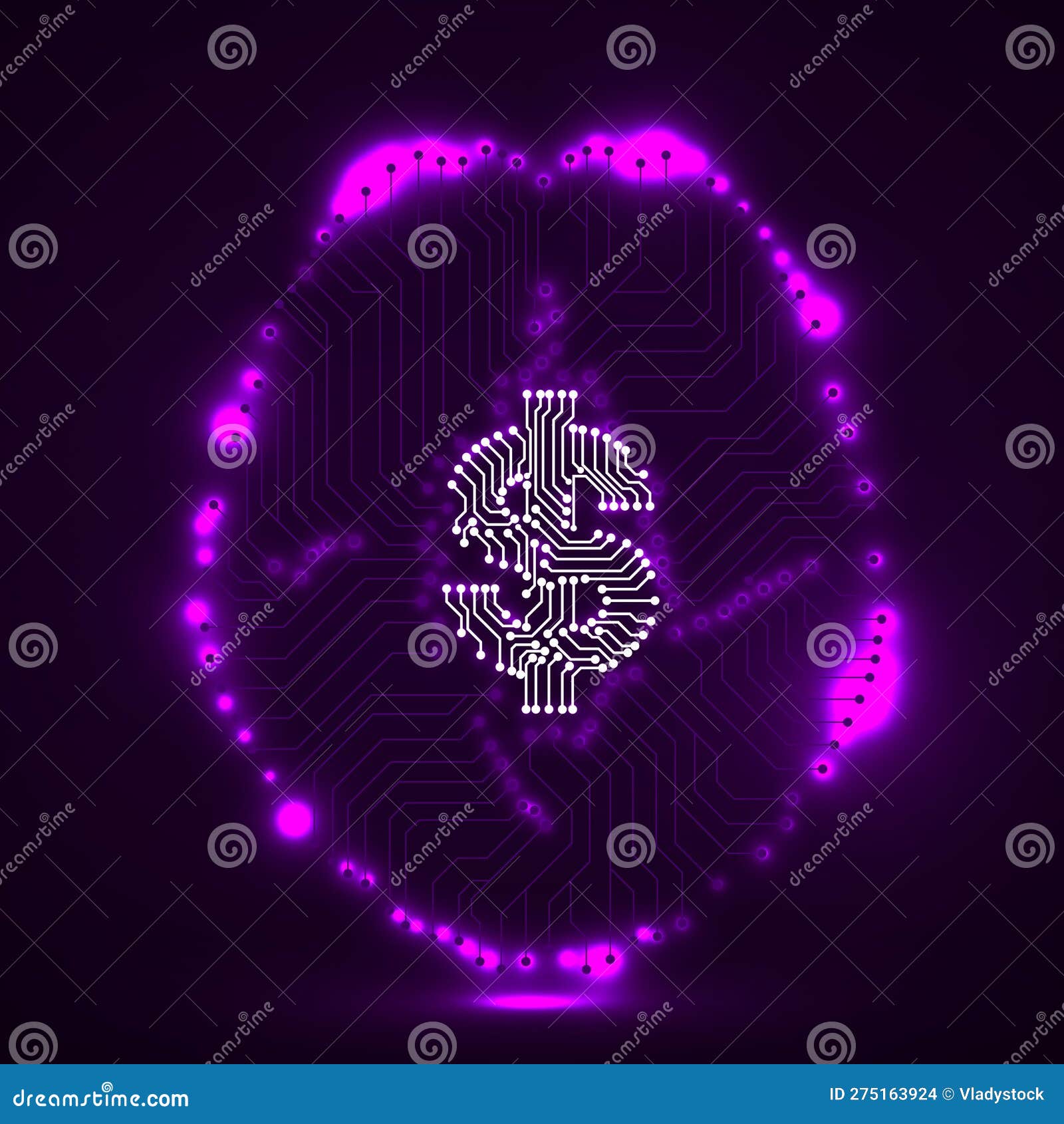 Technology Brain with Dollar Sign Inside Stock Vector - Illustration of ...
