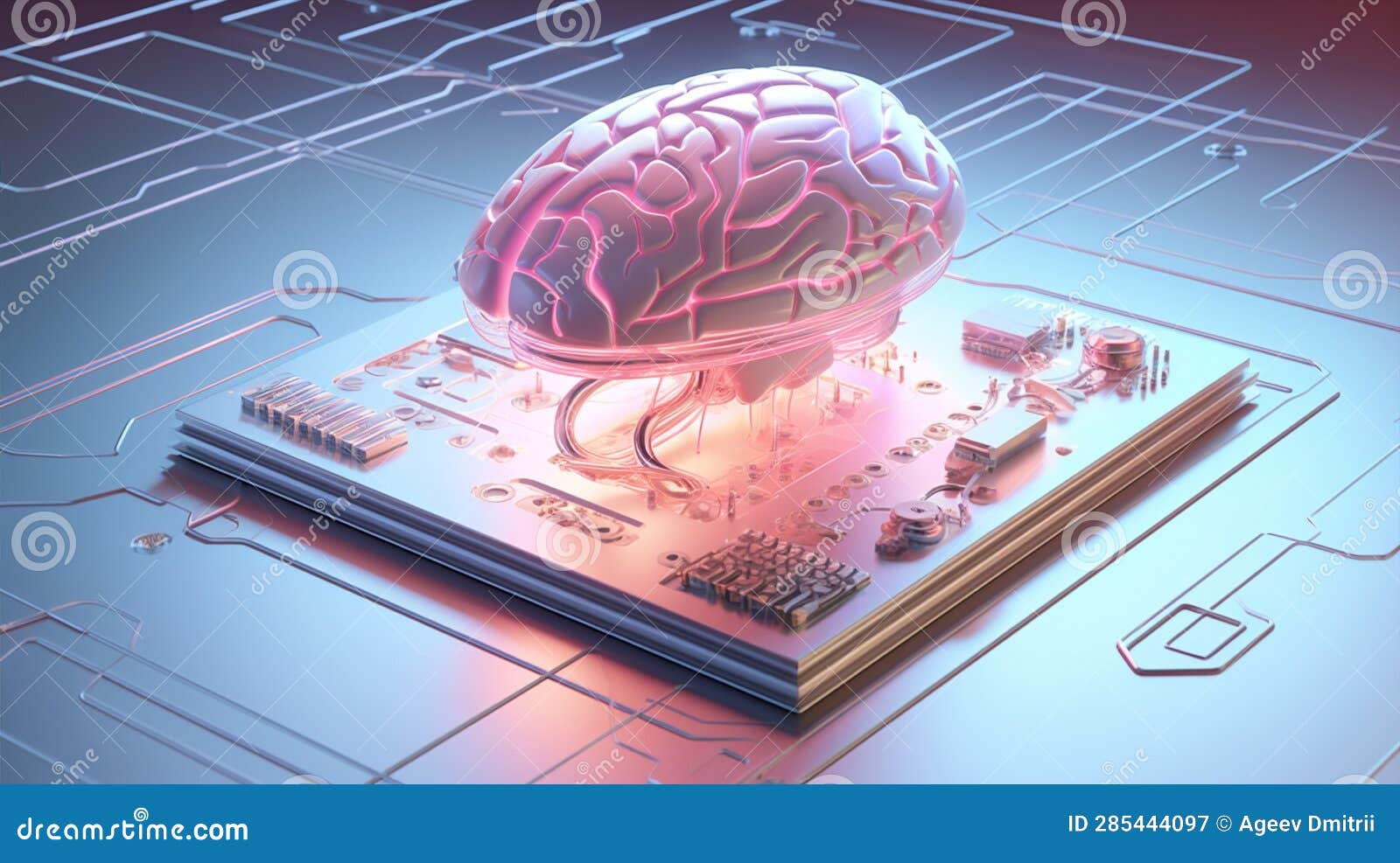 Technology Brain Intelligence Stock Illustration - Illustration of neon ...