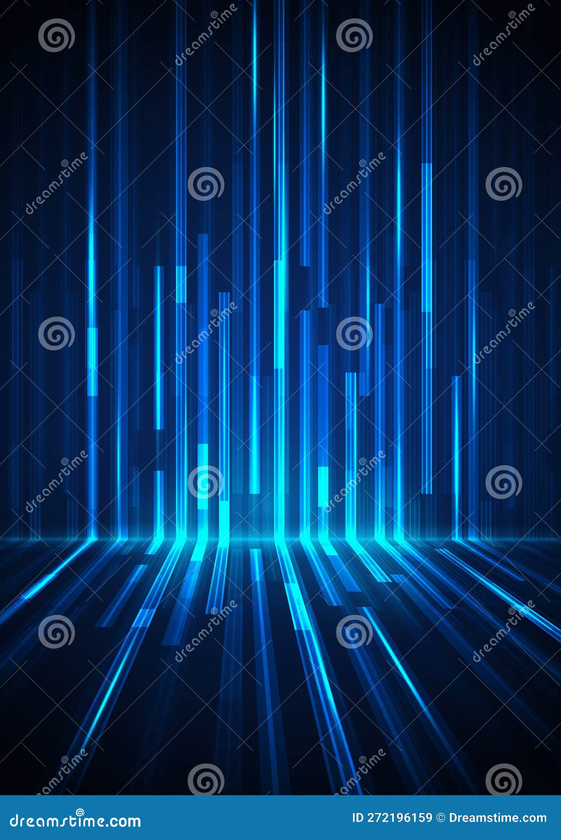 A Bright Blue Beam Moves Down. Sparkling Neon Particles. Futuristic ...