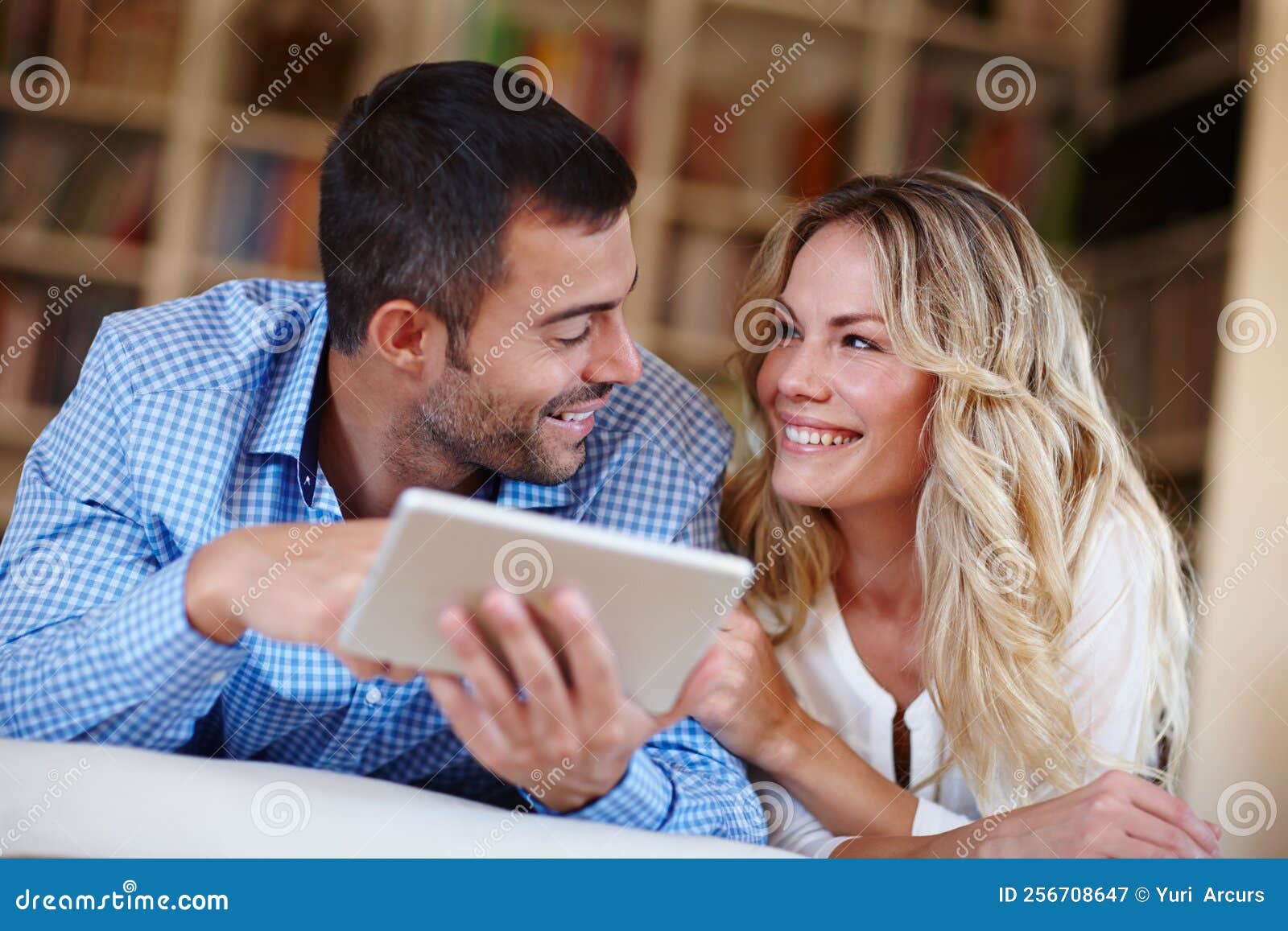 Technology Bringing Couples Together. a Young Couple Sitting at Home ...