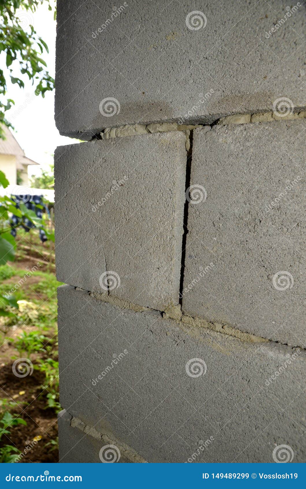 The Corner Wall of the Cinder Block is Close-up from the Outside. Stock ...