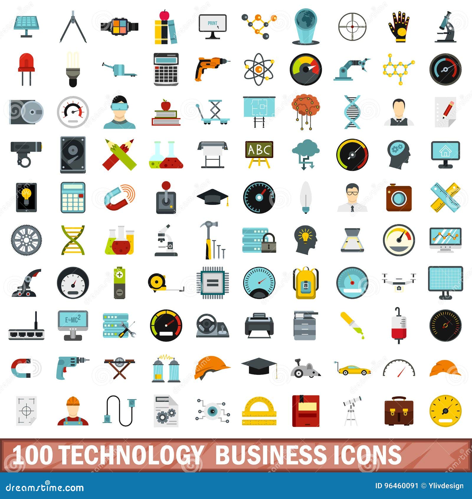 100 Technology Business Icons Set, Flat Style Stock Vector ...
