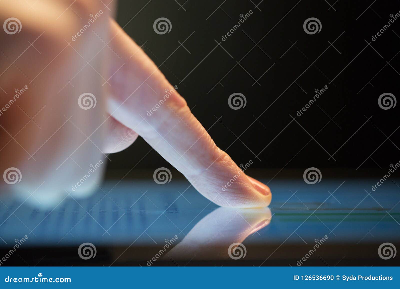 Close Up of Hand Using Computer Touch Screen Stock Photo - Image of ...