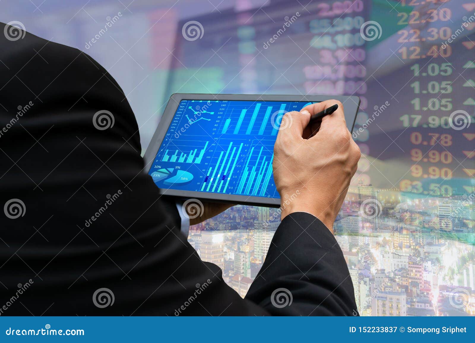 Technology Business Touch Screen Tablet Stock Market Graph Stock Image ...