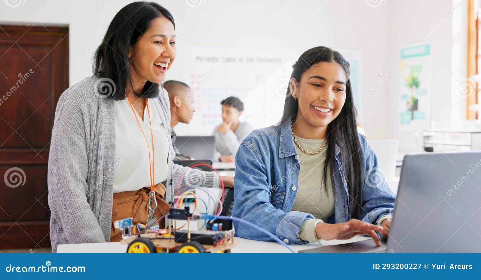 Technology, Car Robotics and Student on Laptop, Teacher and Help with ...