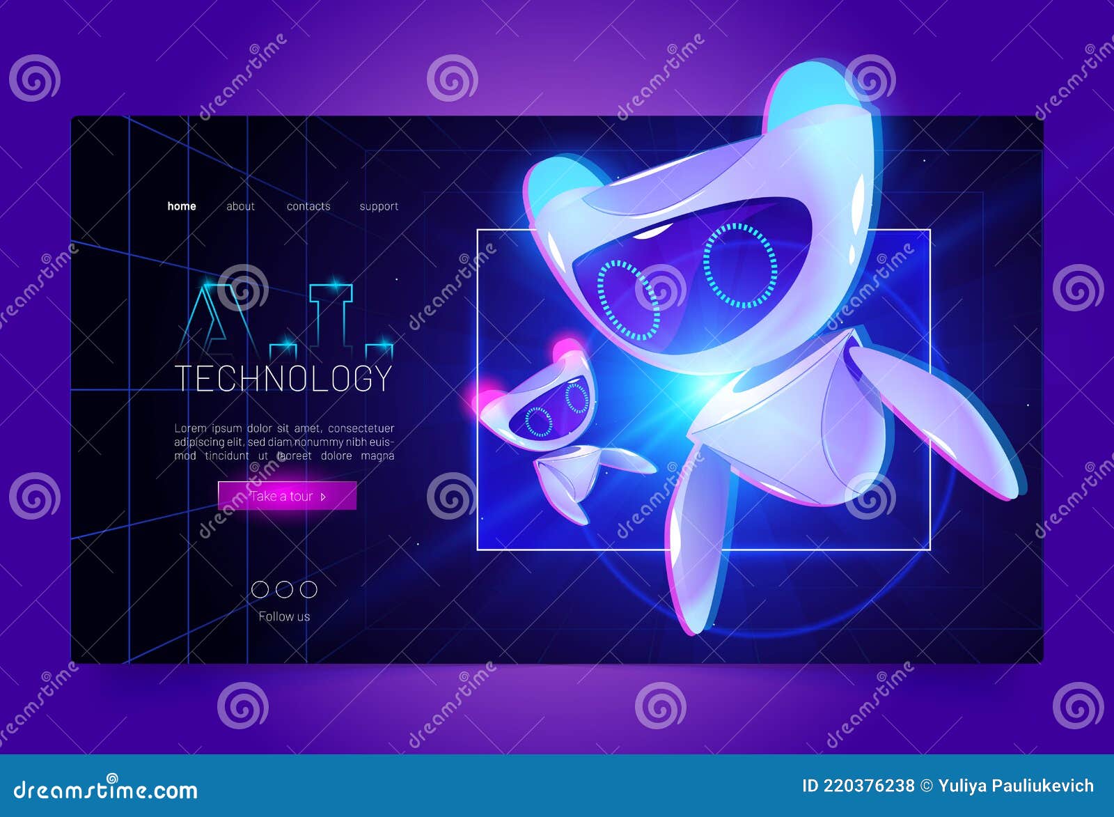 Technology Cartoon Web Banner, Artificial Bot Stock Vector ...