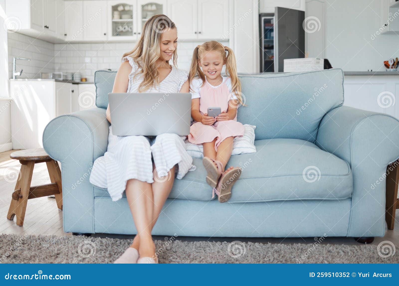 Technology, Child and Mother Learning on a Mobile App, Working on a ...