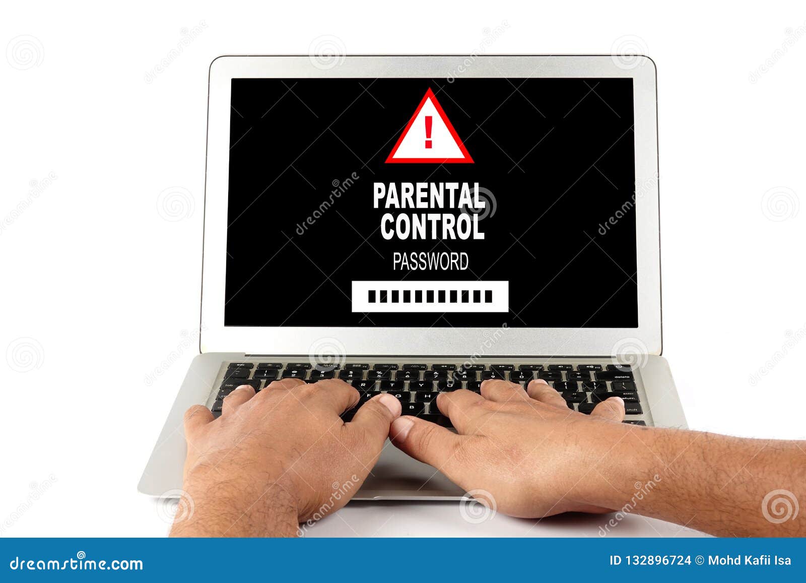Technology Child Protection Concept: Man Using a Laptop with Par Stock ...