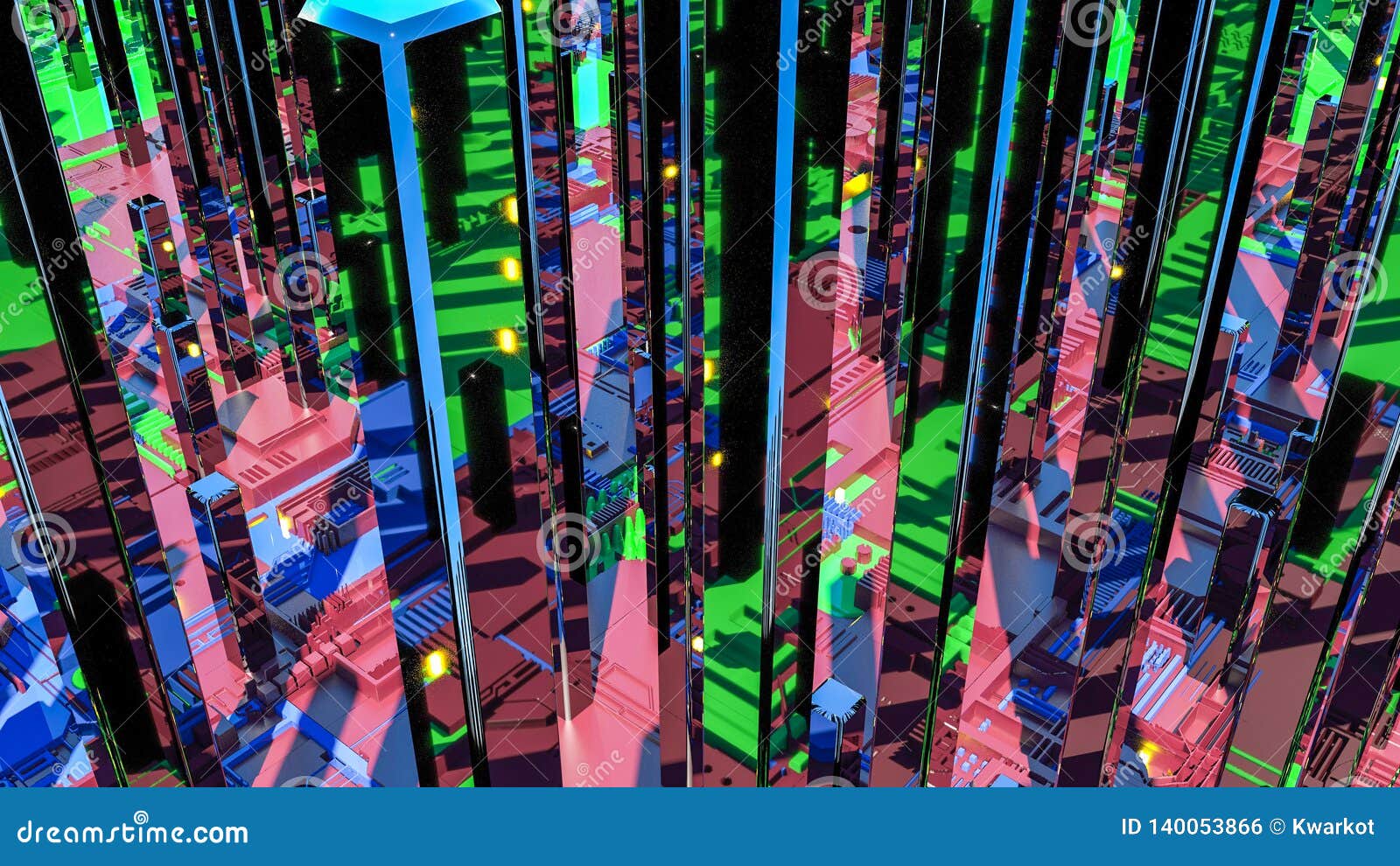 Technology City Surface with a Lot of Details. Simple Geometry Shapes ...