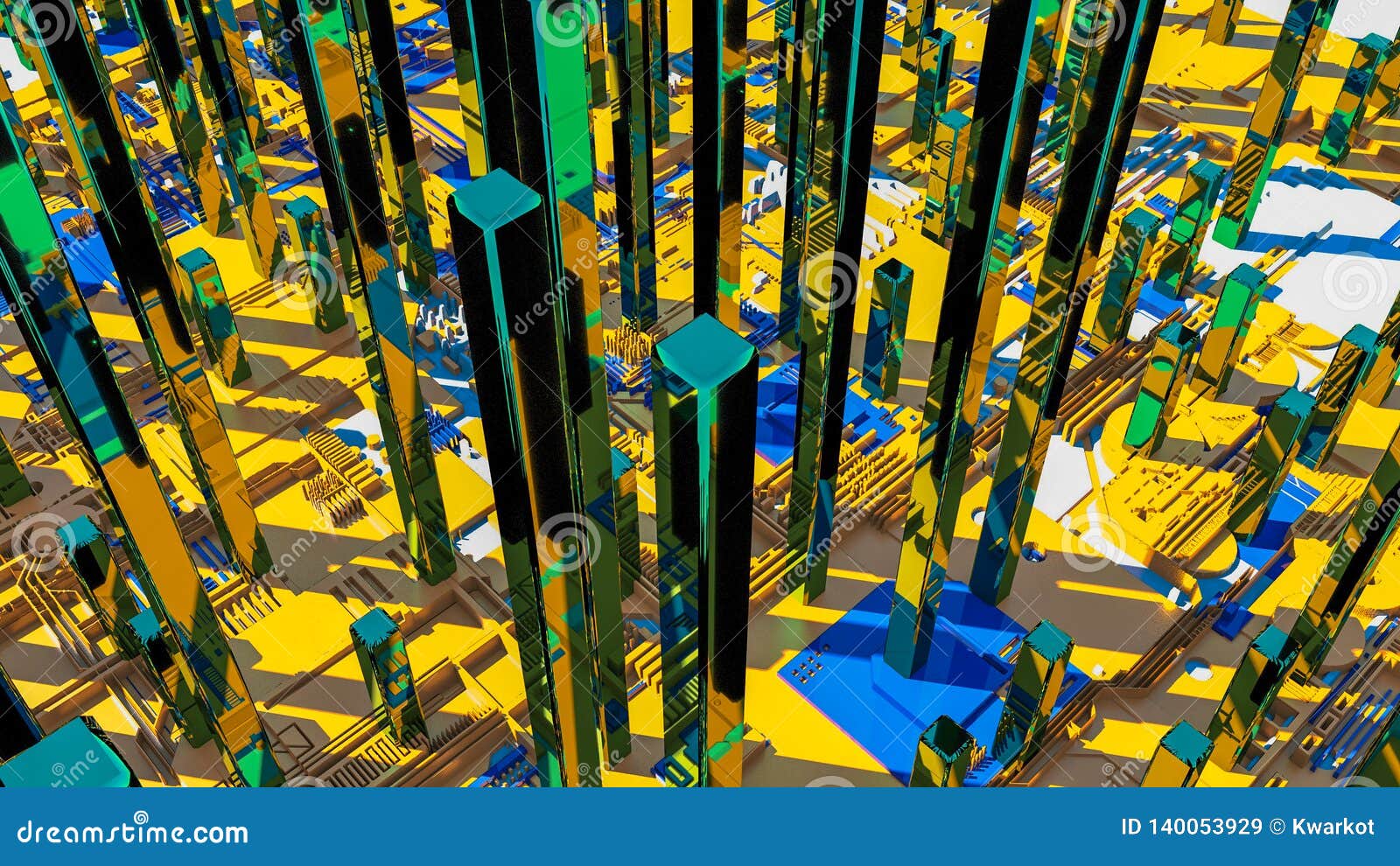 Technology City Surface with a Lot of Details. Simple Geometry Shapes ...