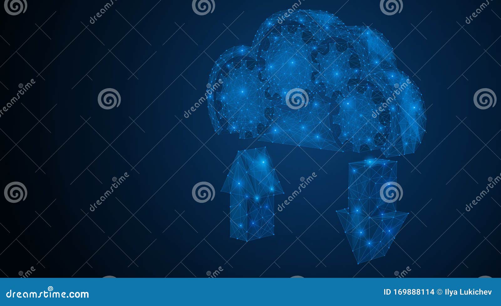 The Technology of Cloud Storage. a Low-poly Cloud with a Working Gear Mechanism Stock Vector ...
