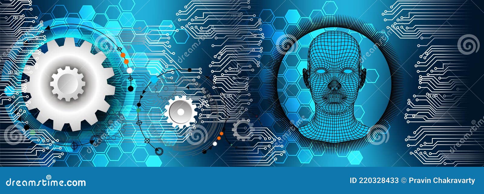 Technology Cogs Human Computer Banner Background Supply. Stock ...