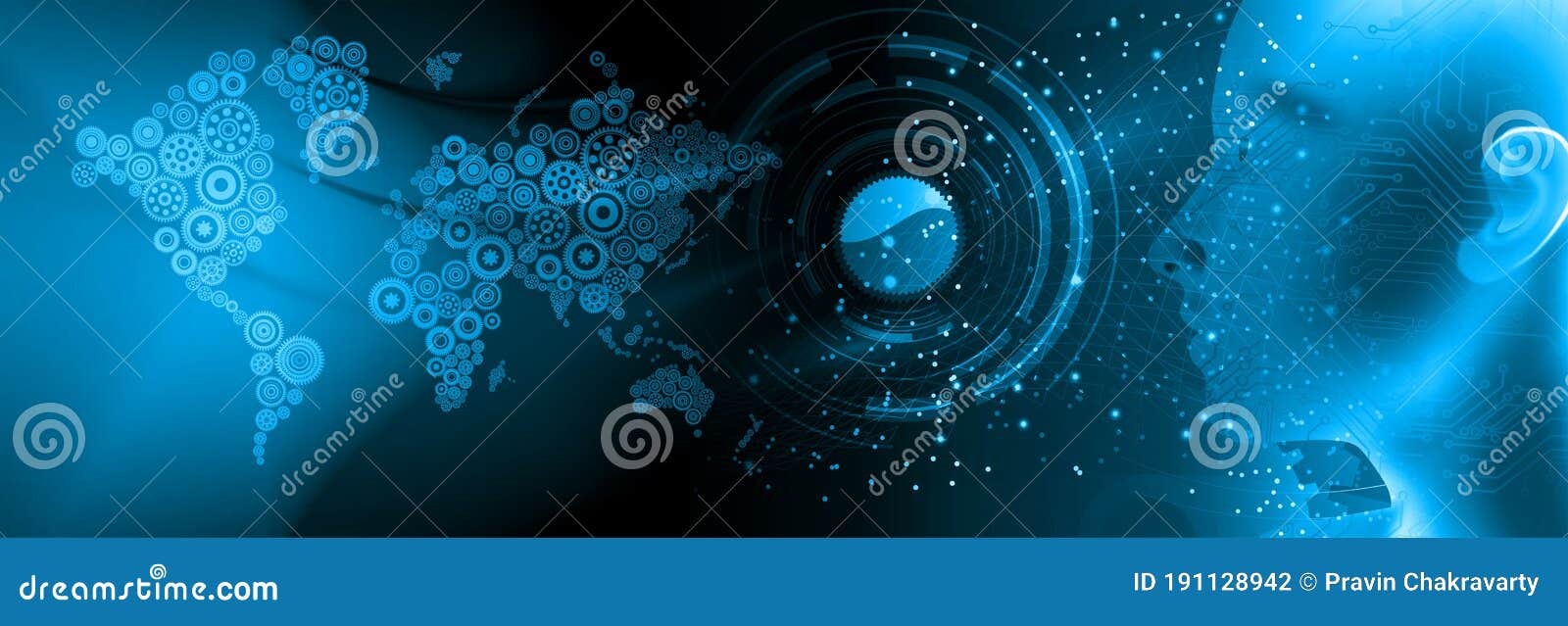 Technology Cogs World Map Background.artificial Intelligence Virtual ...