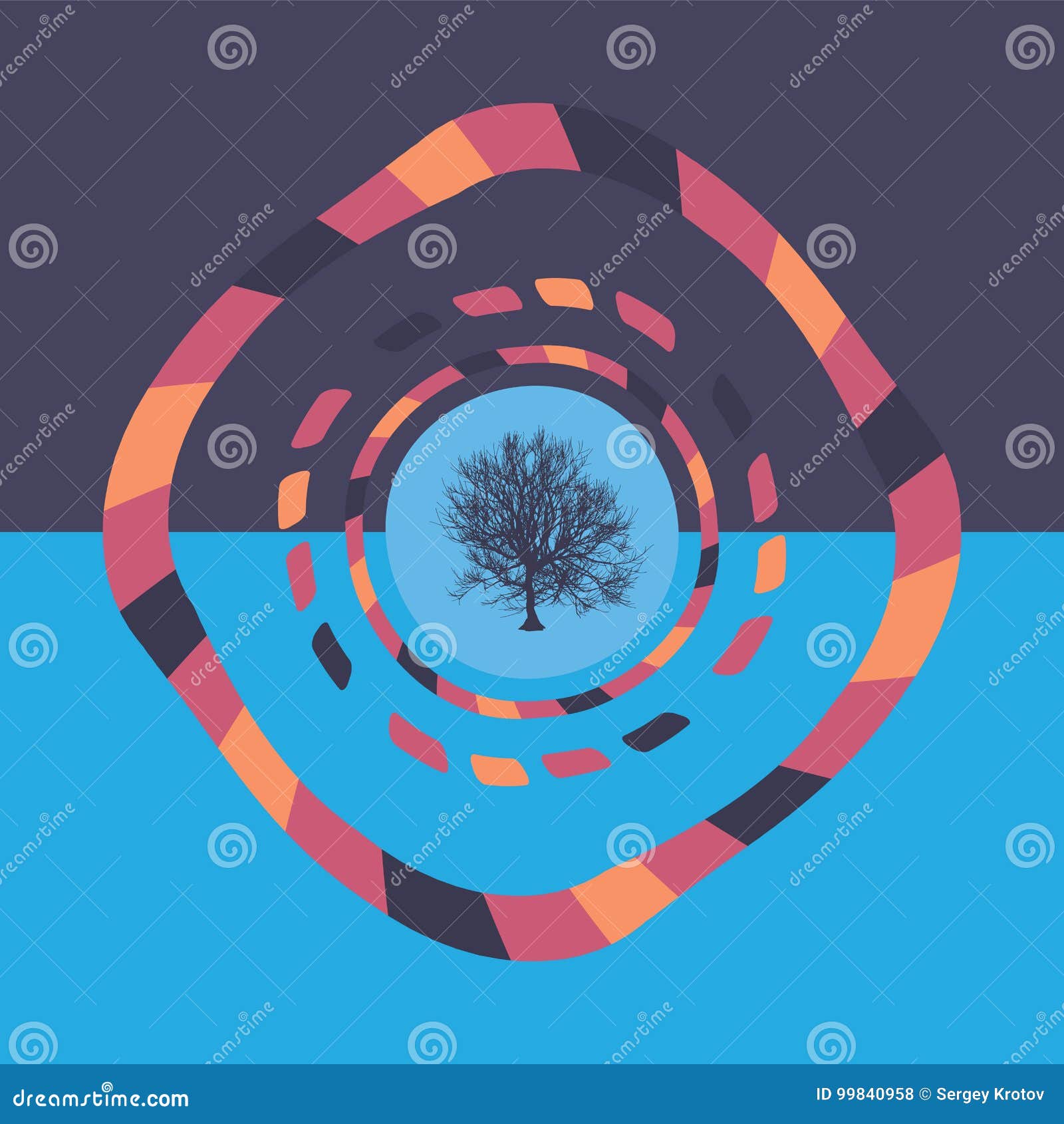 Technology Colorful Round Background with Tree. Abstract Digital ...