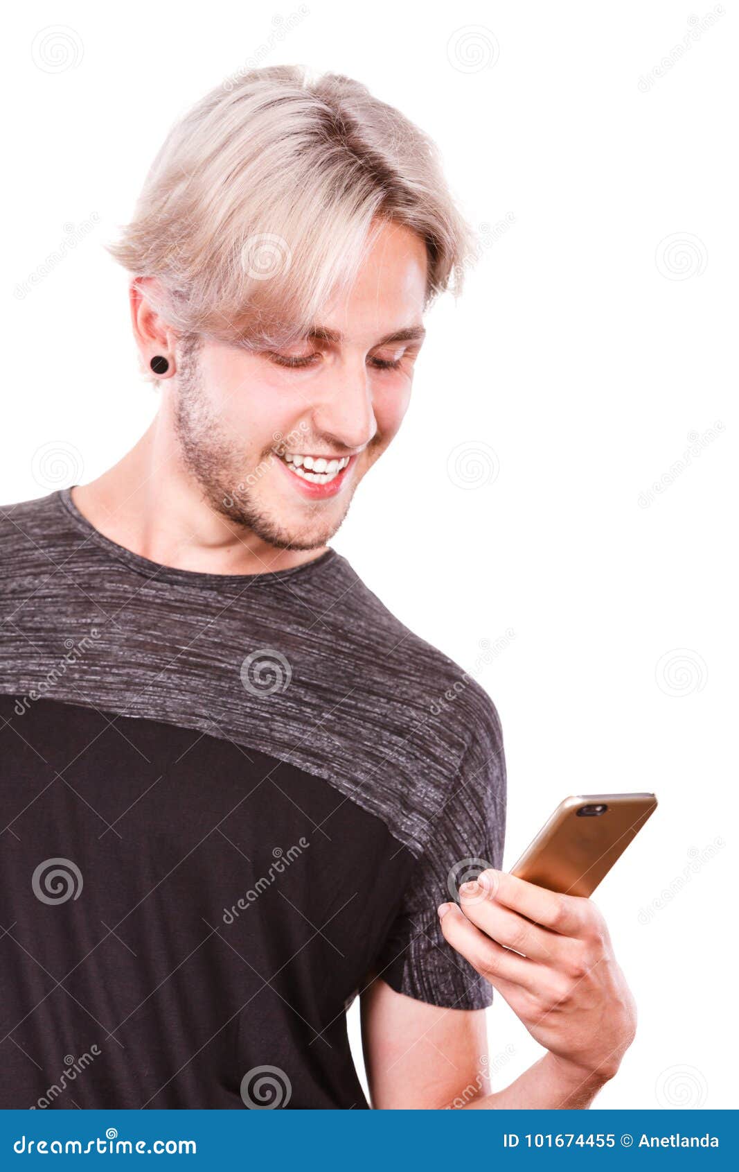 Young Man Using Mobile Phone Texting on Smartphone Stock Image - Image ...