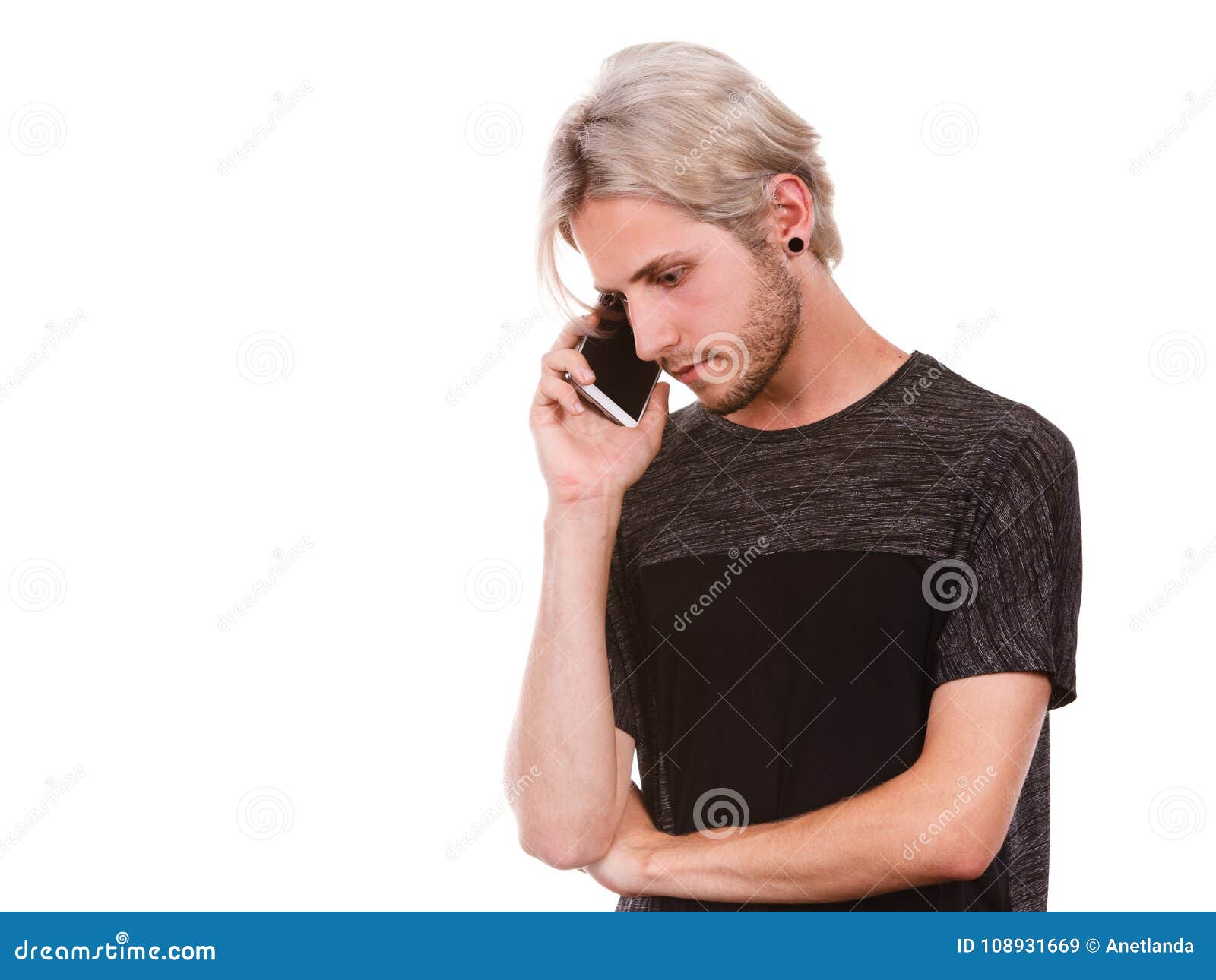 Sad Man Talking on Mobile Phone Stock Image - Image of generation ...