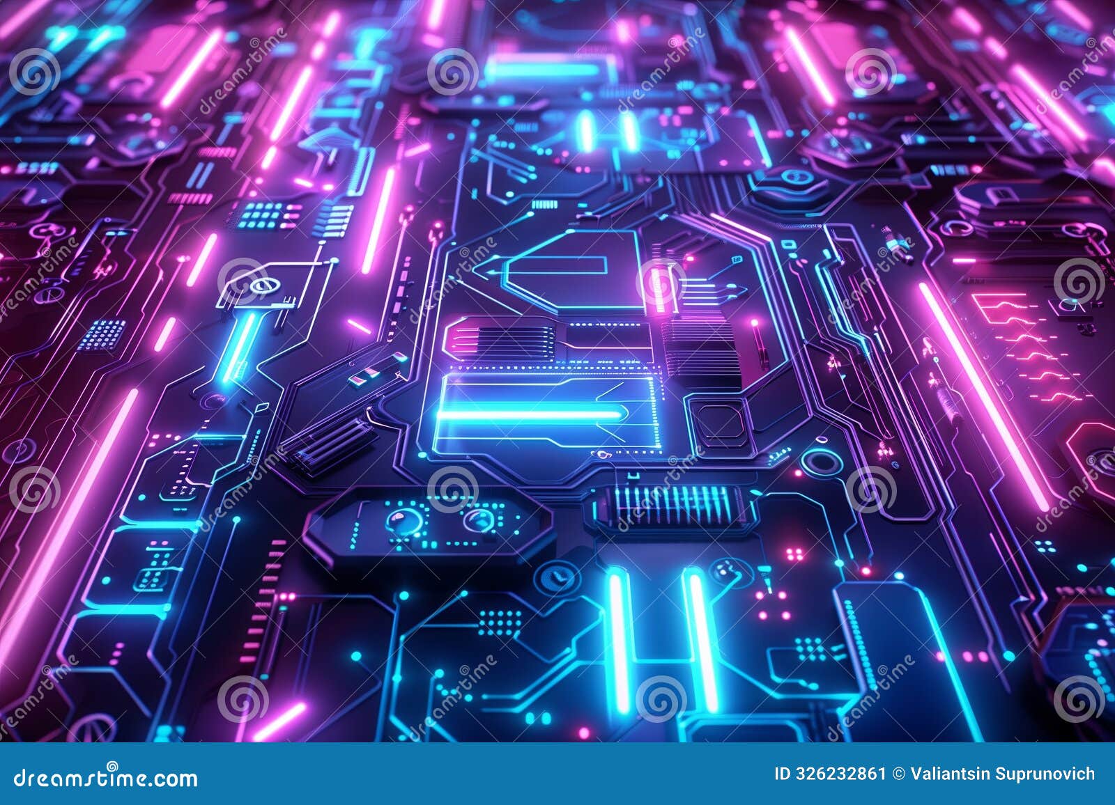 Technology Computer in Blue Motherboard Digital. Communication Abstract ...