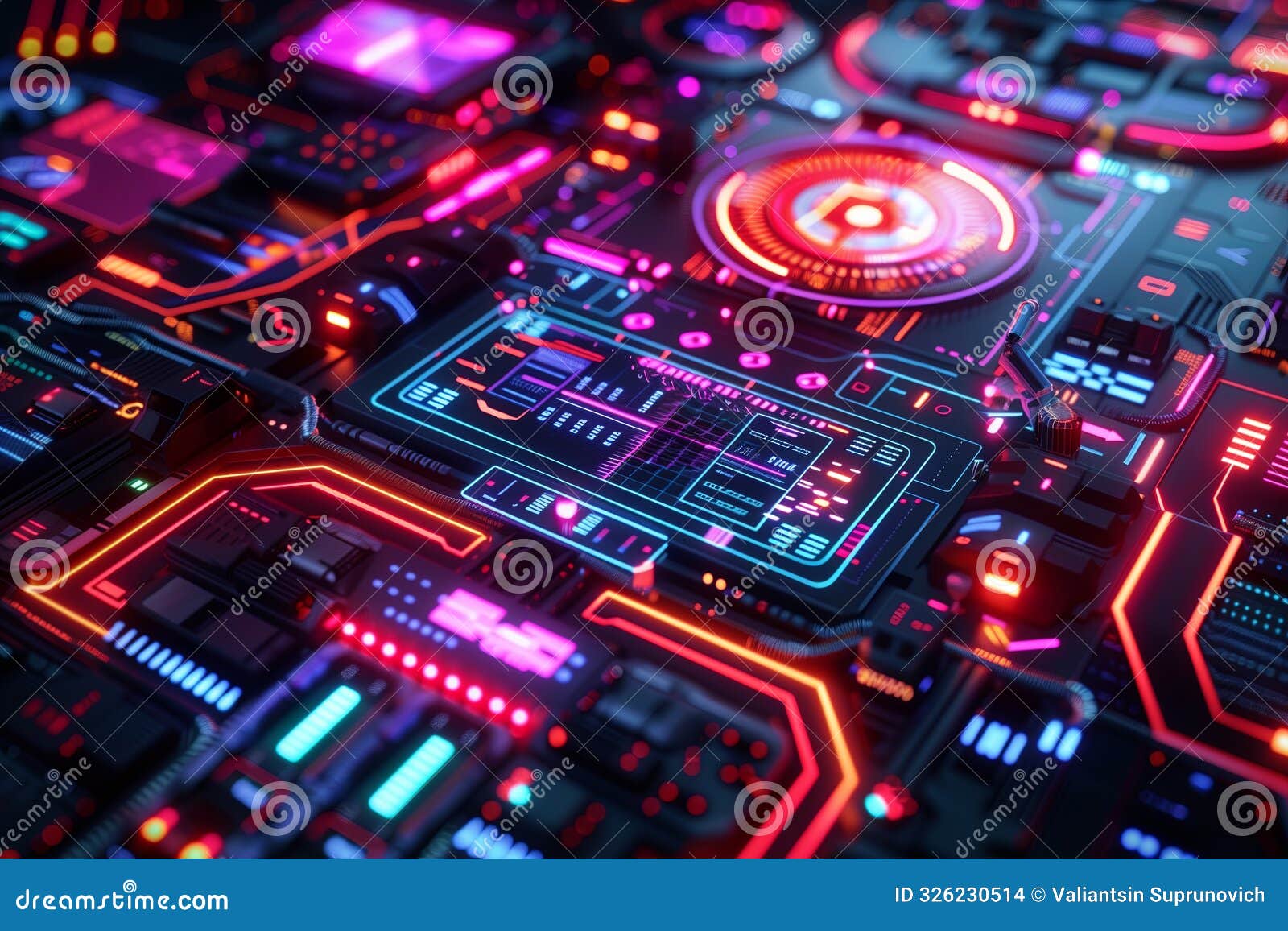 Technology in Computer with Blue Processor. Digital Circuit Hardware in ...