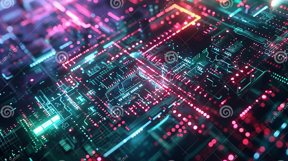 Technology in Computer Board with Digital Motherboard. Communication in ...