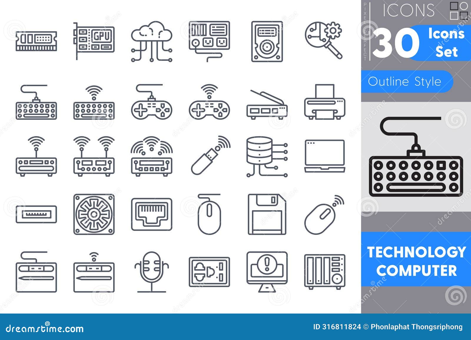 Technology Computer_Outline_Set Stock Illustration - Illustration of document, logo: 316811824