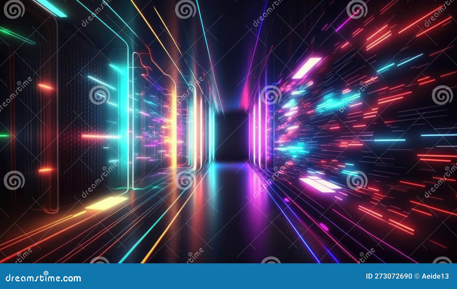 Technology Computer Tunnel. Data Moving with Energy. Internet Server ...