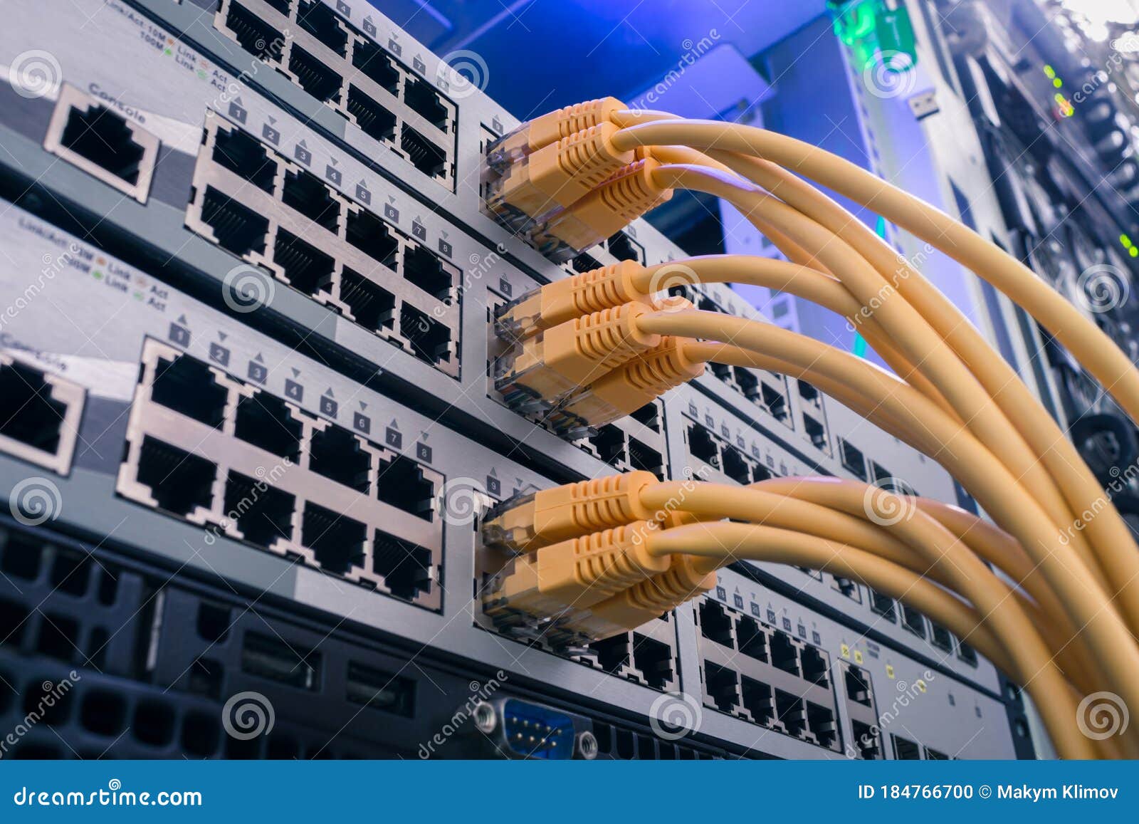 Technology Concept. a Bunch of Yellow Communication Cables Connect To ...