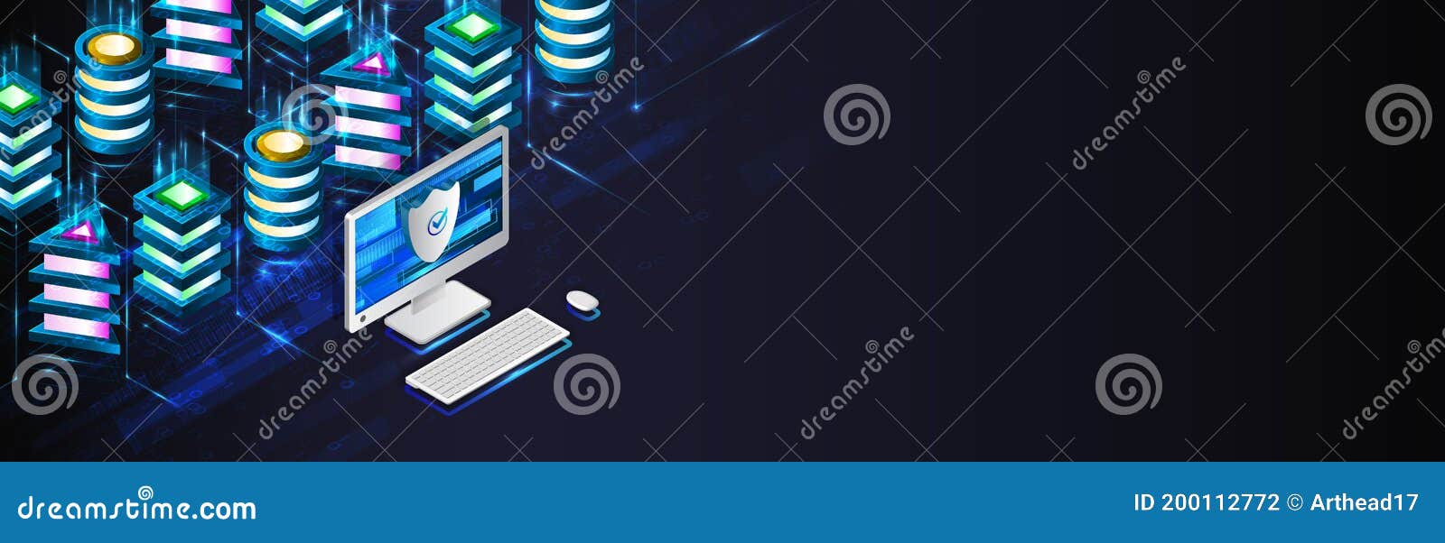 Technology Concept for Data Center with Server or Hosting. Binary Code ...