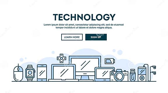 Technology, Concept Header, Flat Design Thin Line Style Stock ...