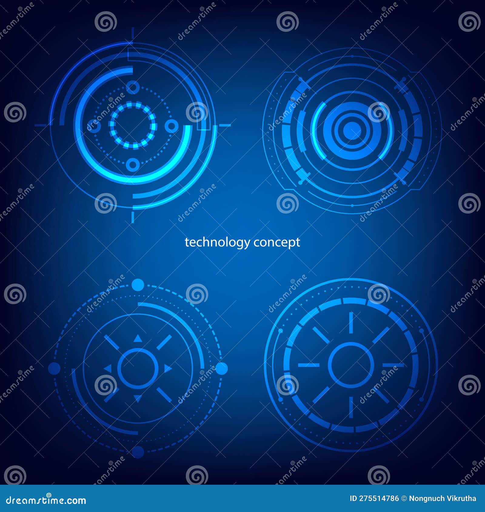 Technology Concept. HUD Circle User Interface on Blue Background ...