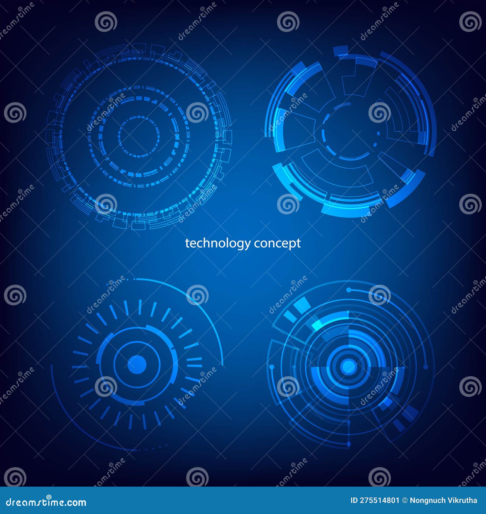 Technology Concept. HUD Circle User Interface on Blue Background ...