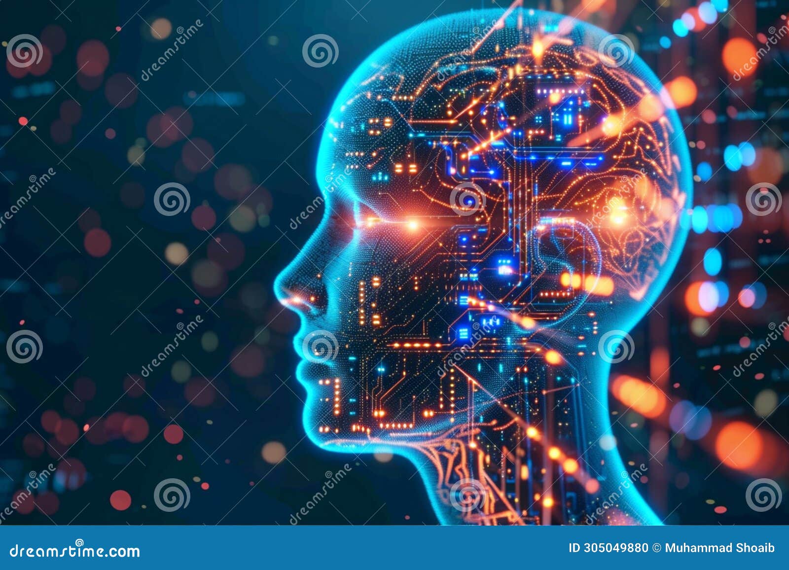 Technology Concept Human Head with Brain Structure Connecting ...