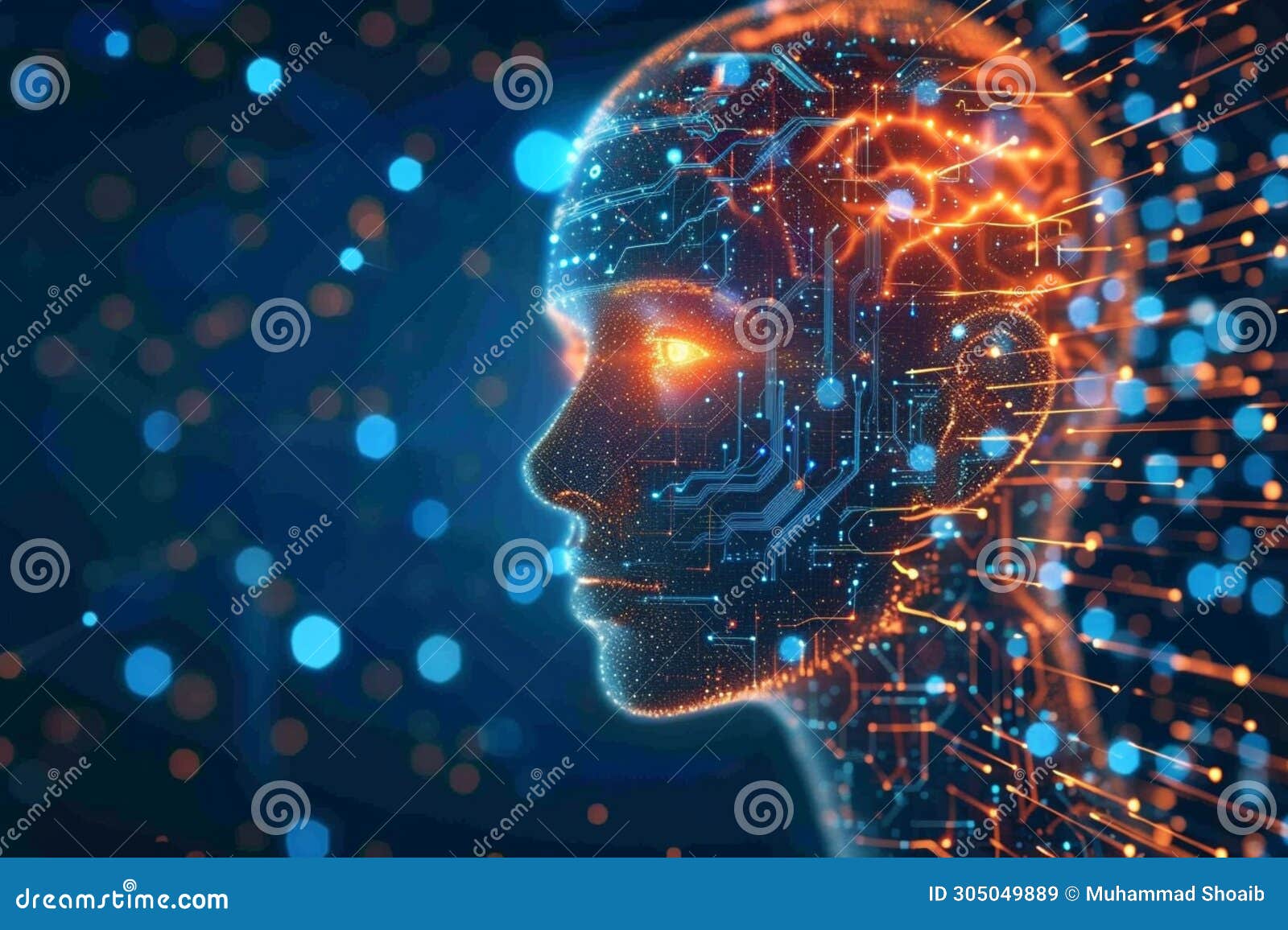 Technology Concept Human Head with Brain Structure Connecting ... Technology Concept Human Head with Brain Structure Connecting ...