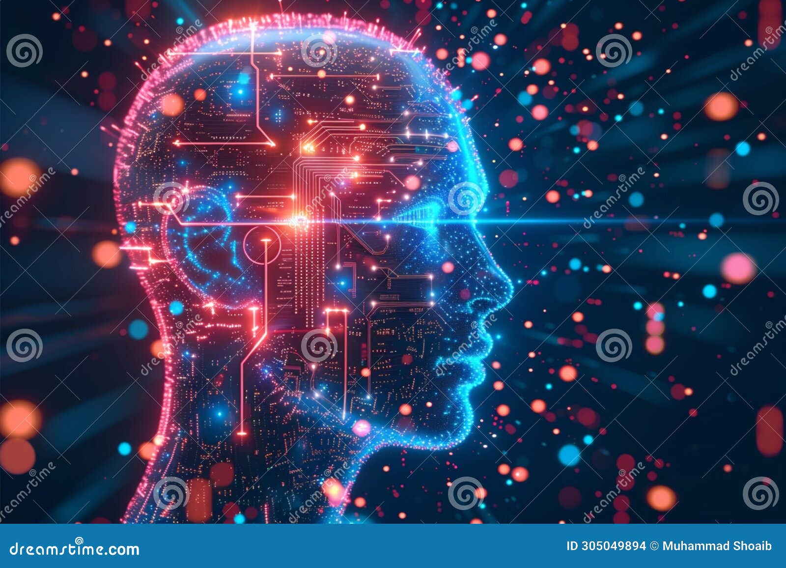 Technology Concept Human Head with Brain Structure Connecting ...