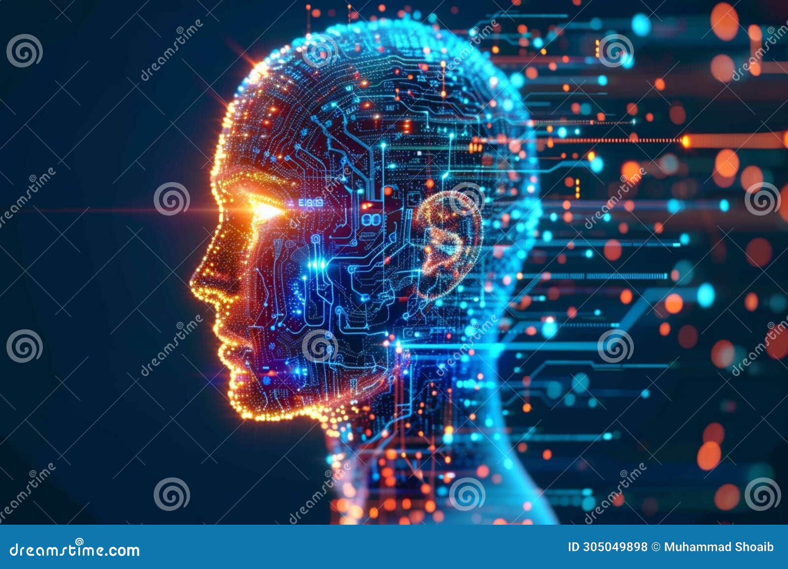 Technology Concept Human Head with Brain Structure Connecting ...
