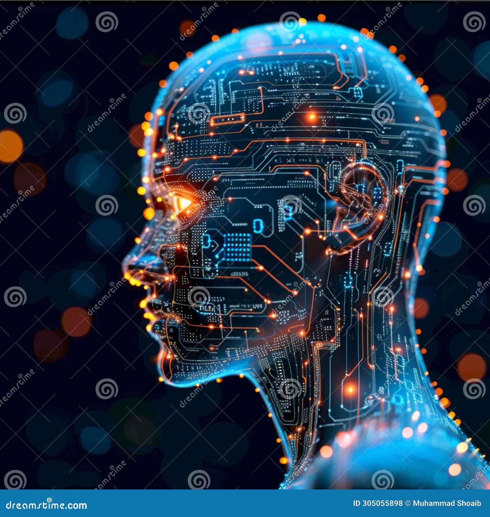 Technology Concept Human Head with Brain Structure Connecting ...