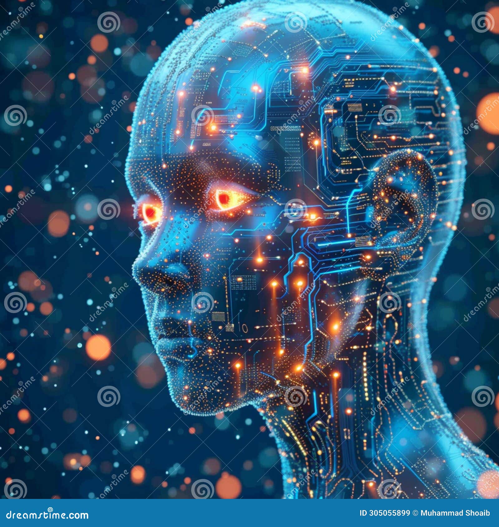 Technology Concept Human Head with Brain Structure Connecting ... Technology Concept Human Head with Brain Structure Connecting ...