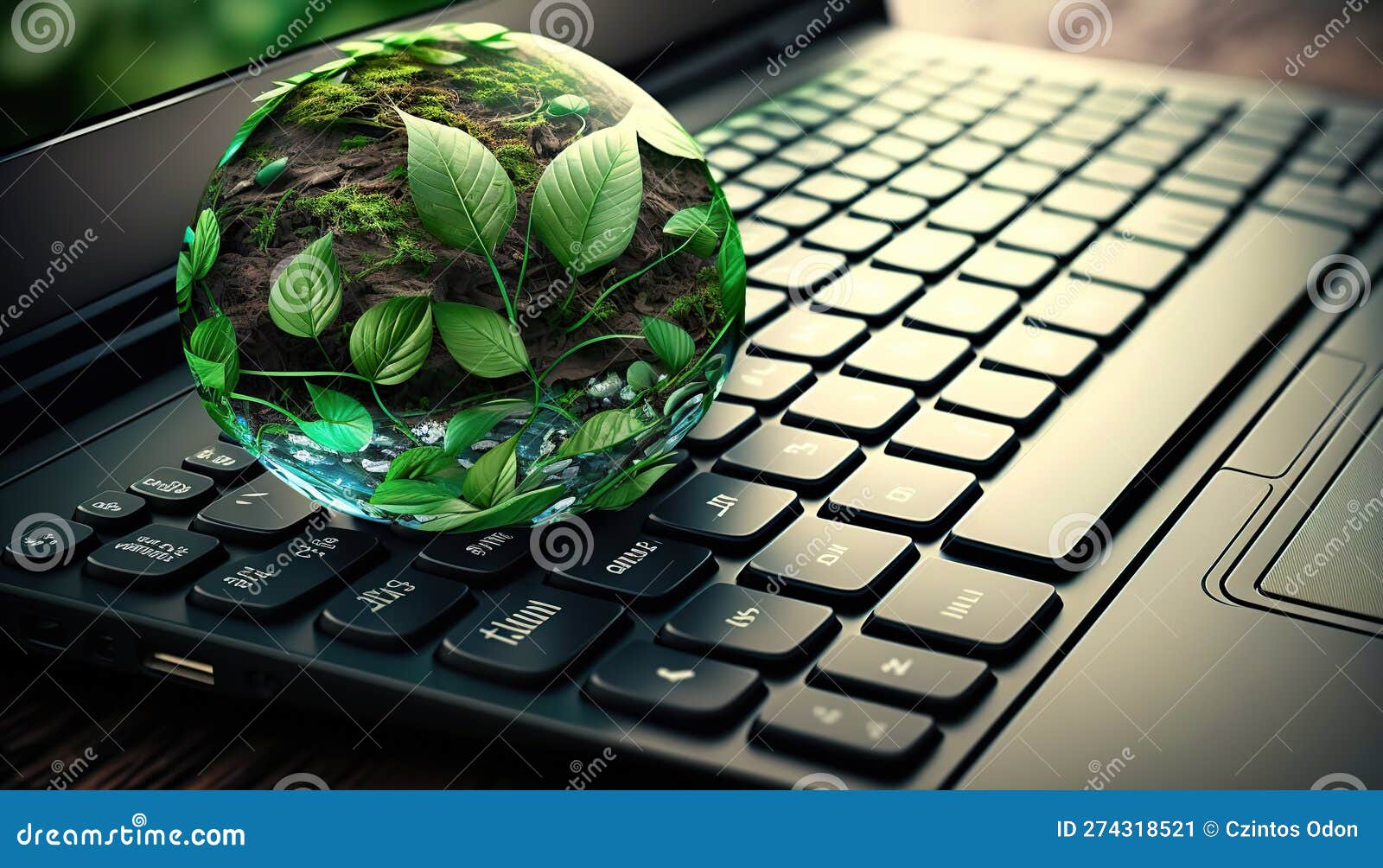 Technology with the Concept of Nature. Laptop Keyboard with Green Globe ...