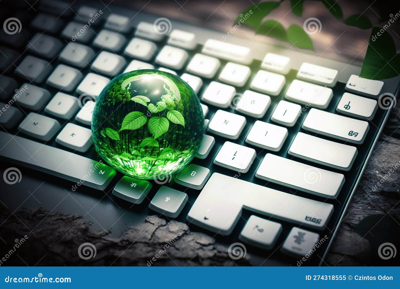 Technology with the Concept of Nature. Laptop Keyboard with Green Globe ...