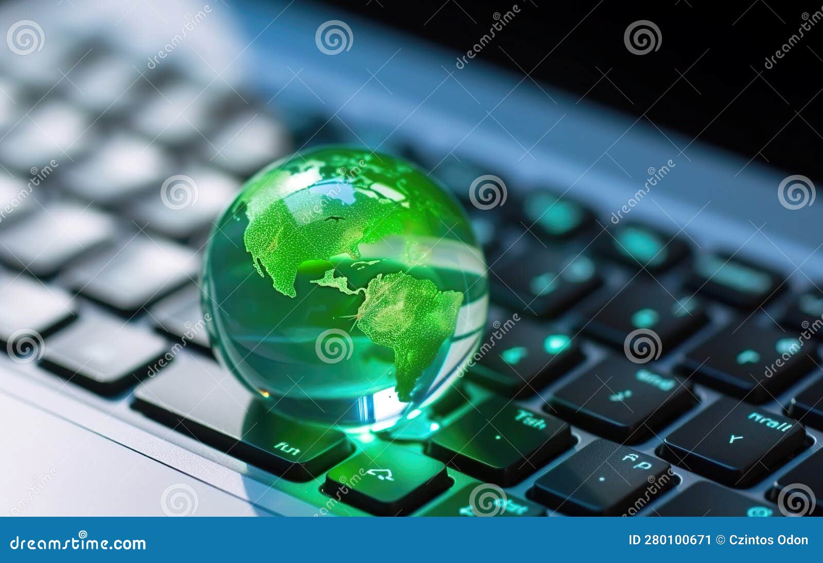 Technology with the Concept of Nature. Laptop Keyboard with Green Globe ...